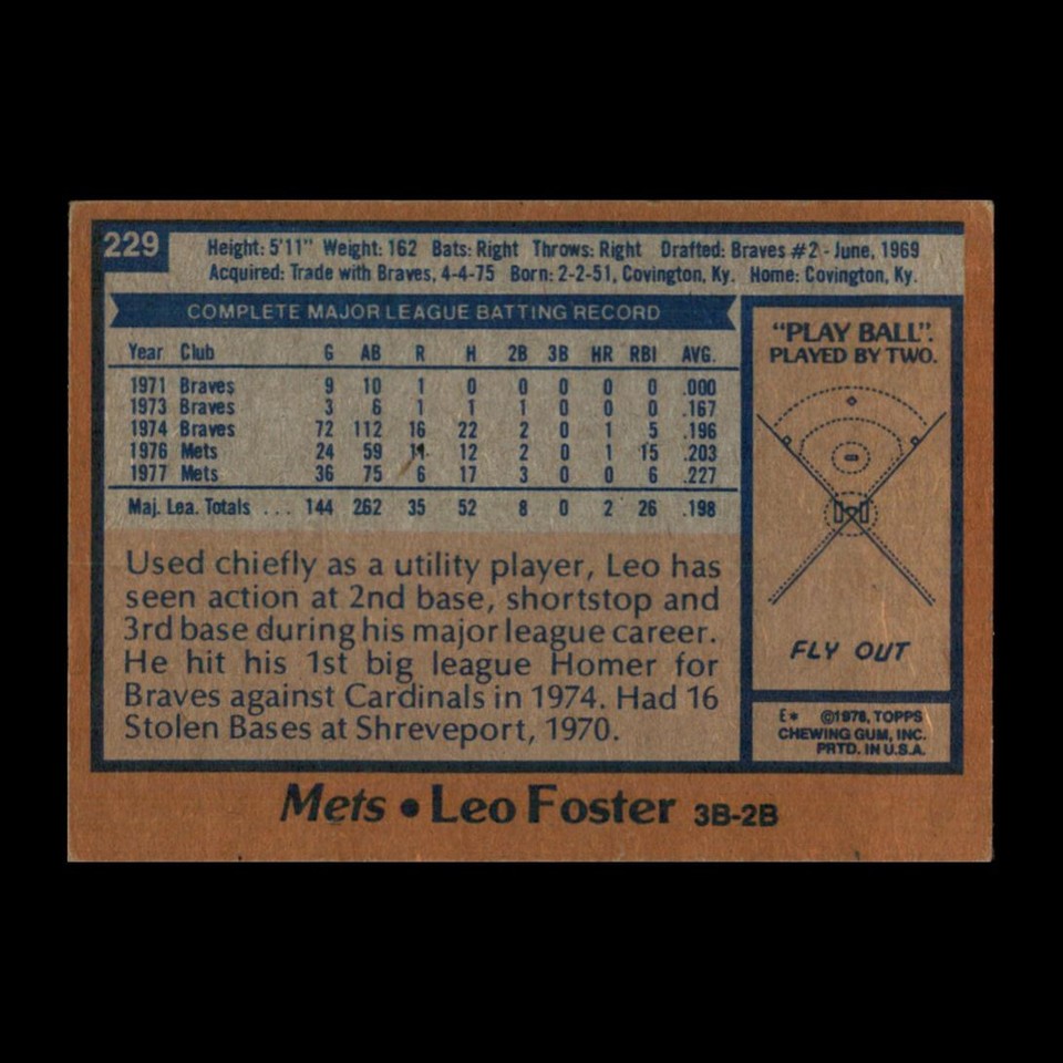 Leo Foster 1978 Topps New York Mets #229 Set Break NICE! | eBay