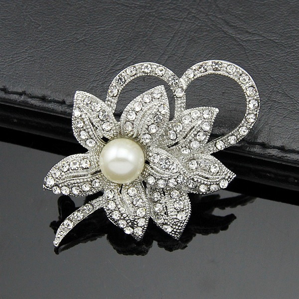 6 Big Vintage Silver Rhinestone Crystal Flower Brooch Pin DIY Wedding ...