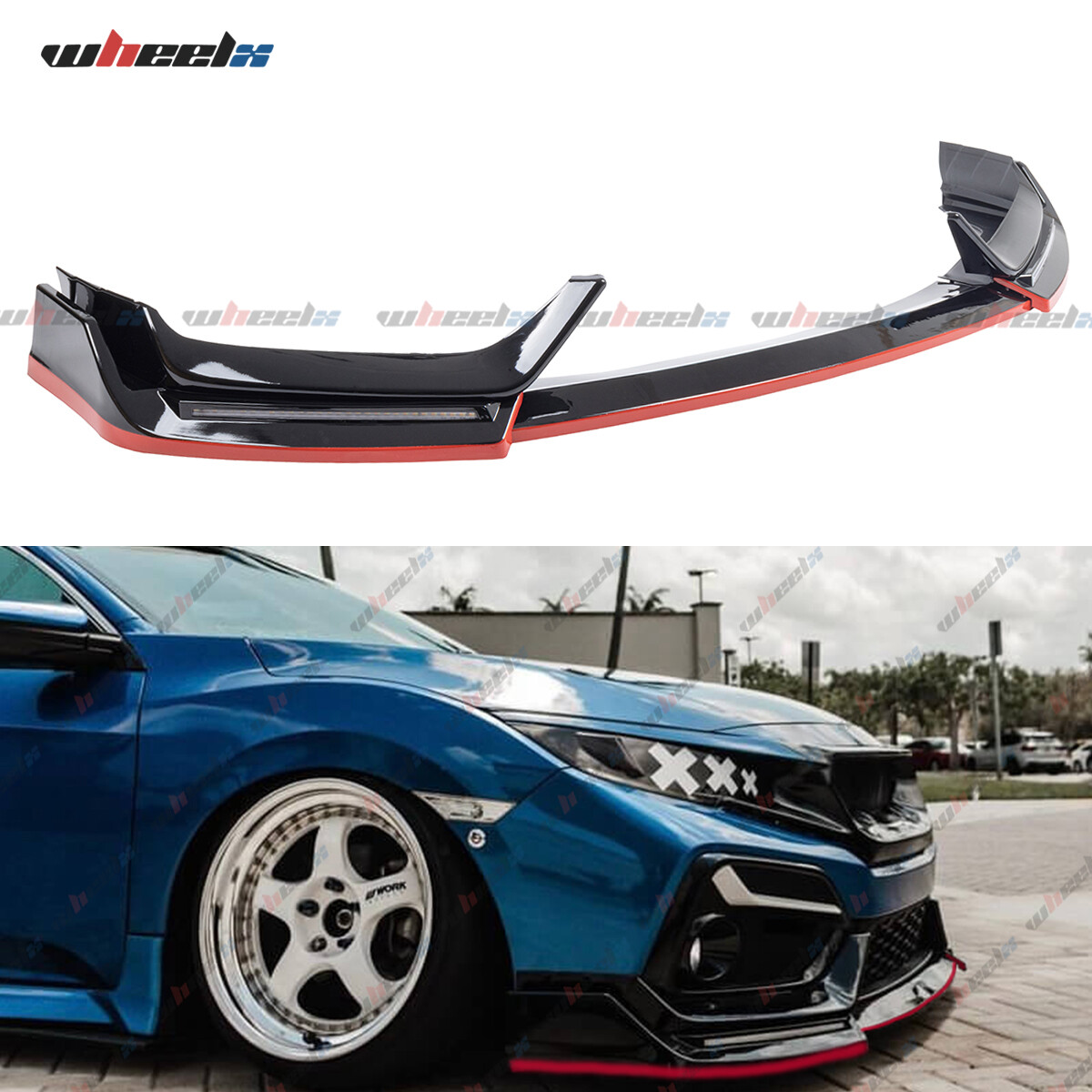 FOR 17-21 HONDA CIVIC Si & HATCHBACK BLZ STYLE GLOSS BLACK LED FRONT ...