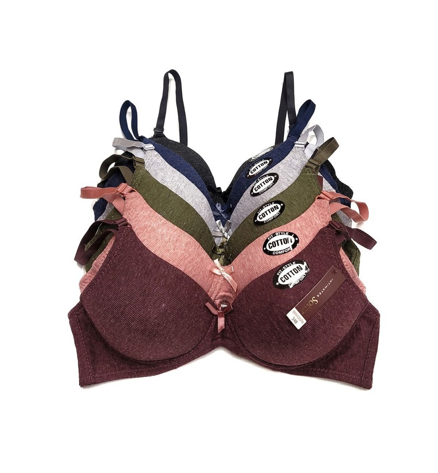 6 Pack Cotton Full Coverage Light Padded Wireless No Wire Bralette Bra ...