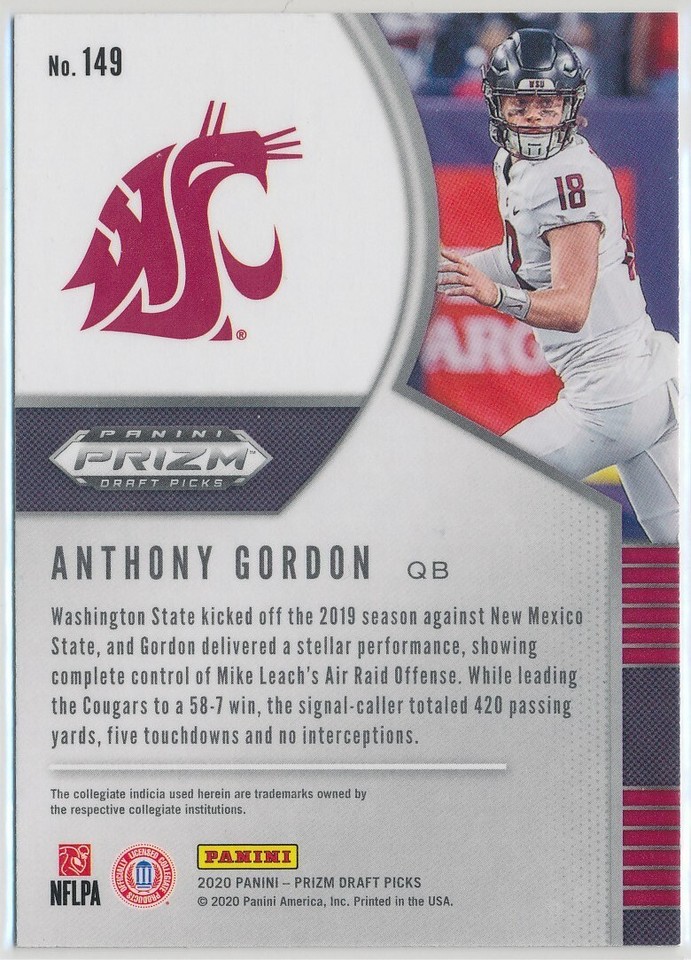Anthony Gordon - Washington State Cougars - 2020 Prizm Draft Picks - RC ...