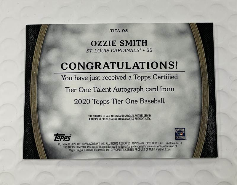 2020 Topps Tier One Ozzie Smith Tier 1 Talent Silver Ink Auto /10 MS15 ...