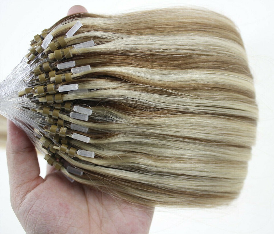 Micro Link Human Hair Extensions Micro Ring Beads Loop Tip Full Head ...