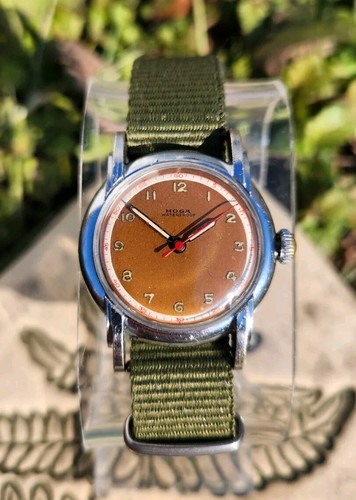 Vtg Hoga 17J Salmon Copper Dial Men's 30mm Watch Military NATO ...