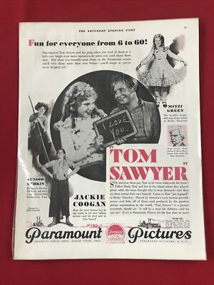 Vintage Magazine Ad Paramount Pictures Tom sawyer Saturday evening post ...