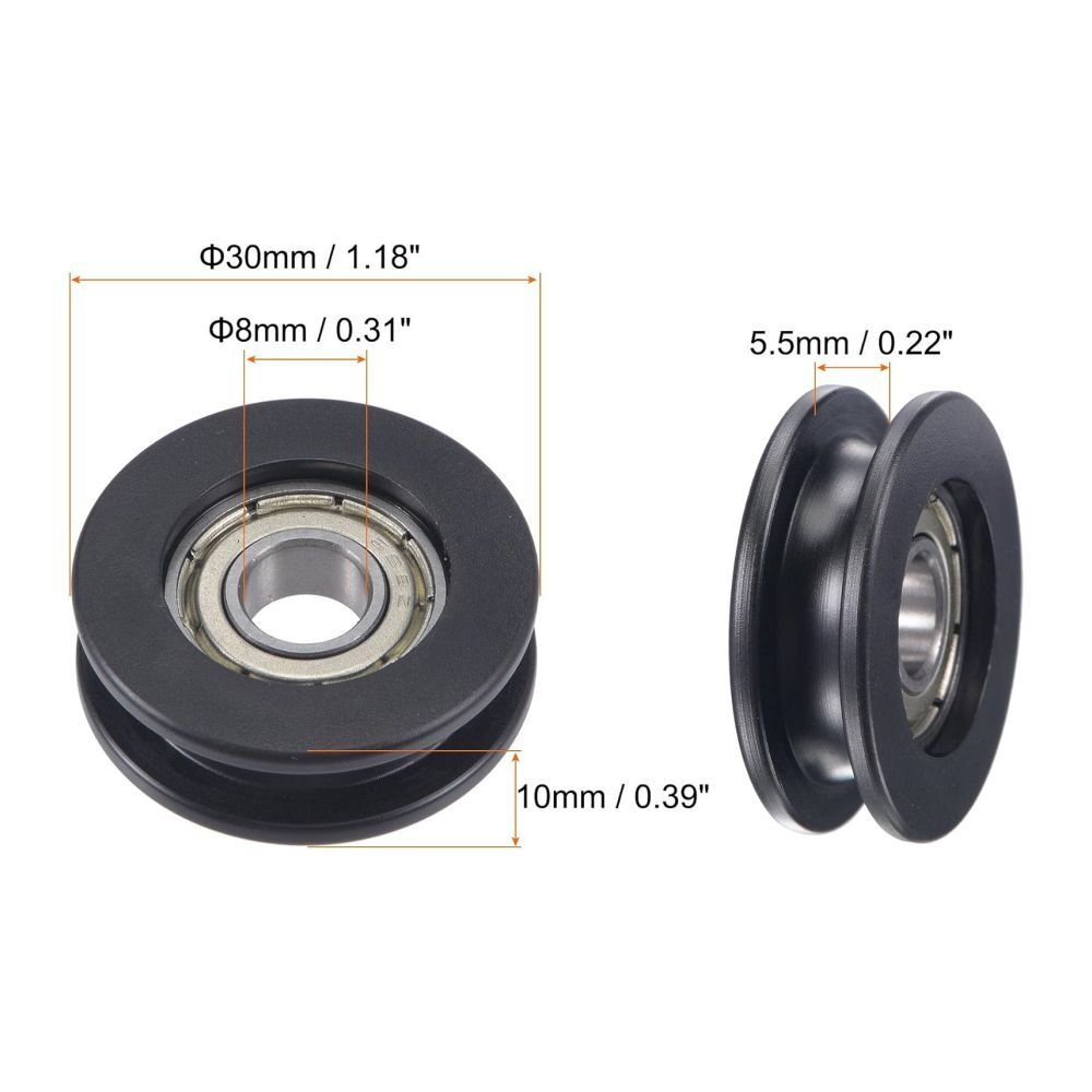 4 Pcs Black Barn Door Wheel Round Roller Hardware Groove Pulley Sliding ...