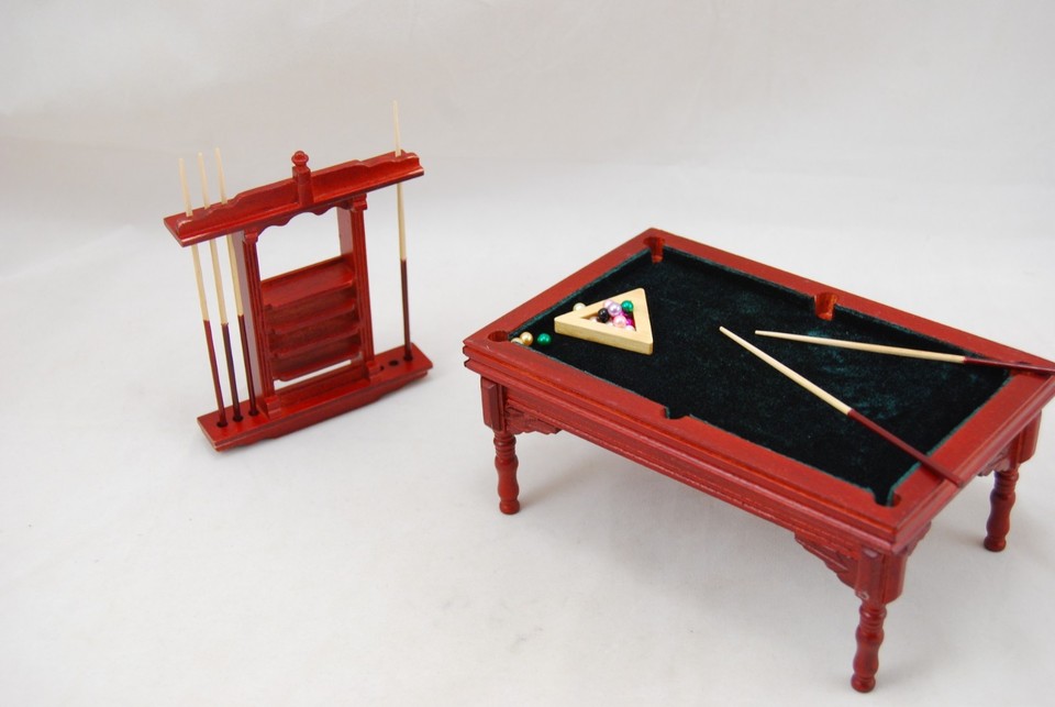 Billiard Pool Table Set dollhouse miniature furniture wood T3476 1/12 ...