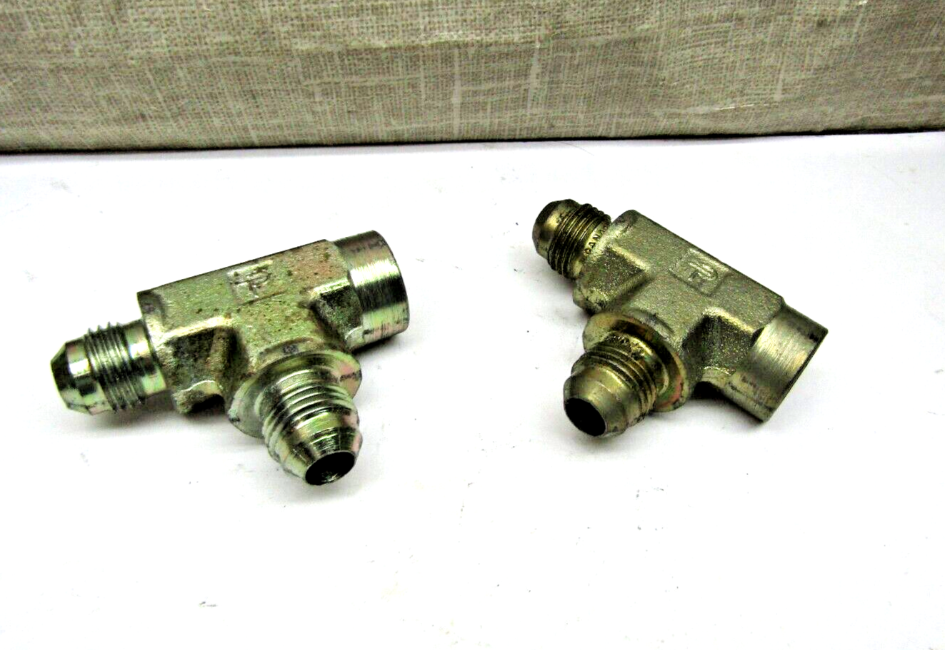 (Lot of 2) Parker Hydraulic Run Tee 1/4" NPT Female X 1/4"JIC X 1/4 ...