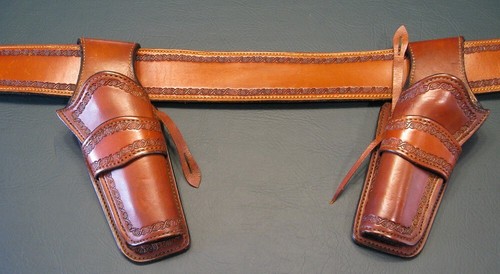 Tooled SASS Rig, 2 holsters and belt, Used, 40.5 to 47" holes, Tooled ...