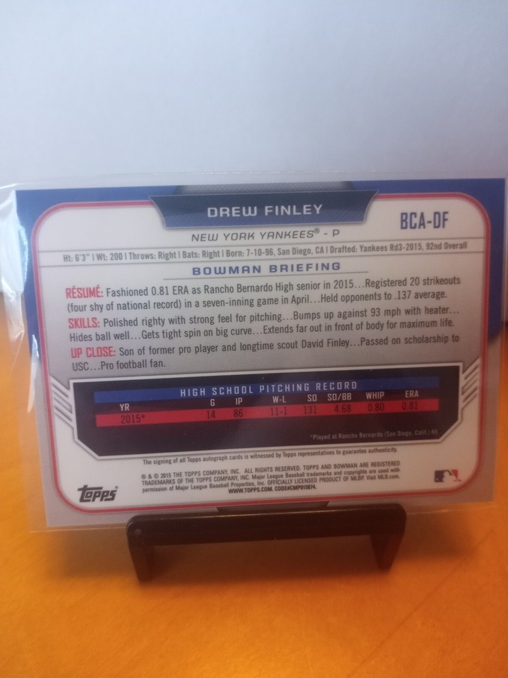 2016 Bowman Chrome Drew Finley Auto RC | eBay