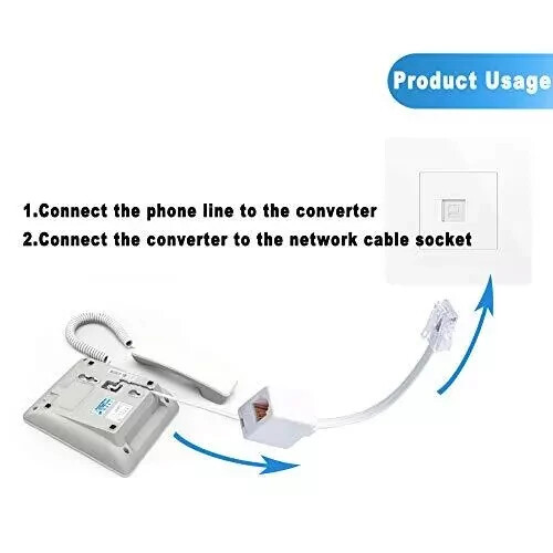 (2 Pack) Ethernet to Phone Line RJ45 Female to RJ11 Male Adapter Cord ...