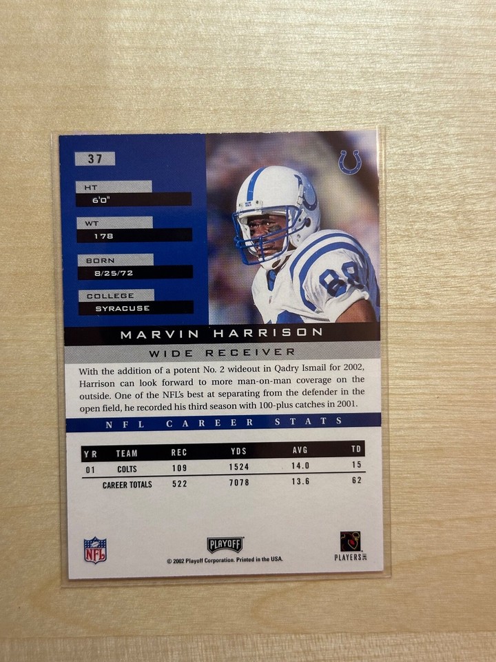 2002 Playoff Honors Football #37 Marvin Harrison Colts | eBay
