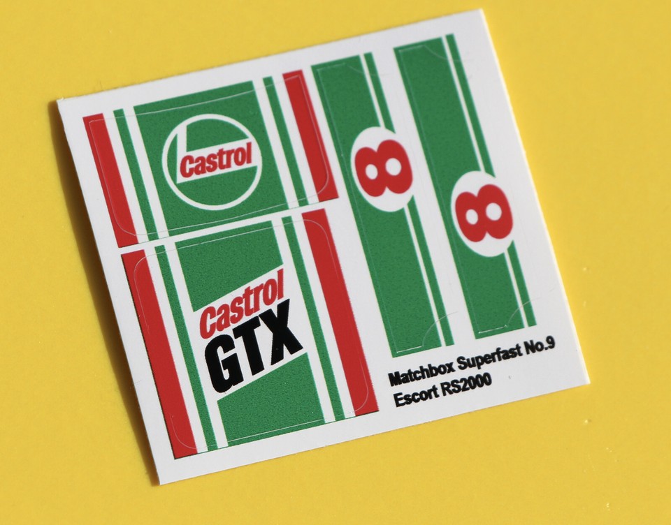 MATCHBOX SUPERFAST No.9 ESCORT RS2000 'Castrol' sticker decal ...