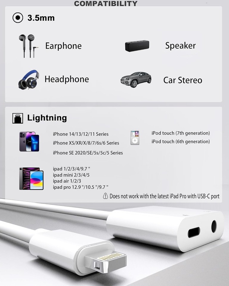2 Pack Lightning to 3.5mm Headphone Jack 2 Lightning+3.5mm, White | eBay