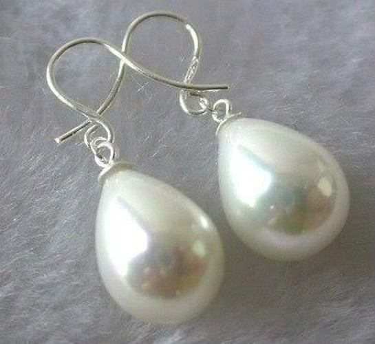 12X16MM White Akoya Shell Pearl Drop Dangle Silver Hook Earrings AAA+ ...