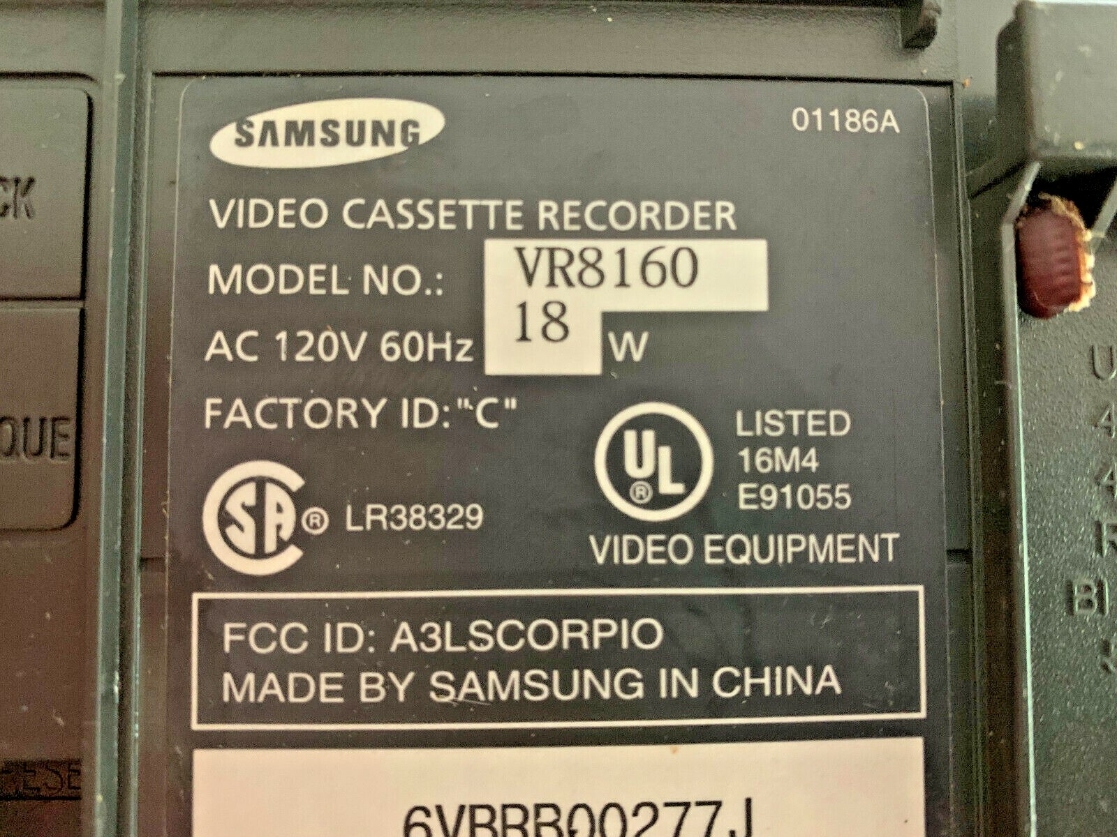 SAMSUNG VR-8160 VHS VCR 4 HEAD PLAYER RECORDER | eBay