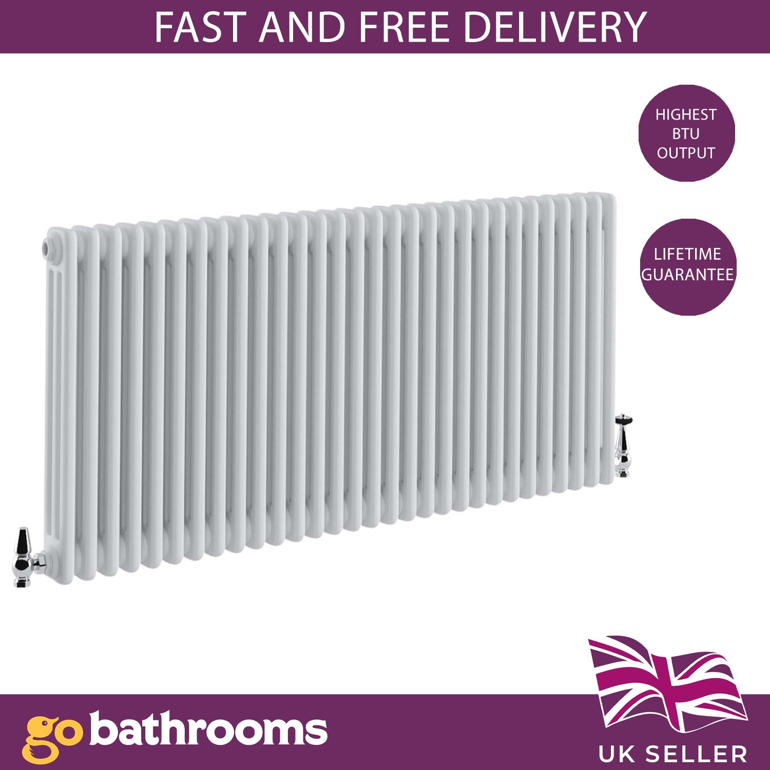White Traditional Horizontal Radiator 3 Column Triple Panel Rad ...