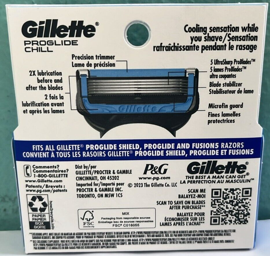 2x GILLETTE PROGLIDE CHILL REFILL RAZOR BLADES 8 Cartridges total | eBay