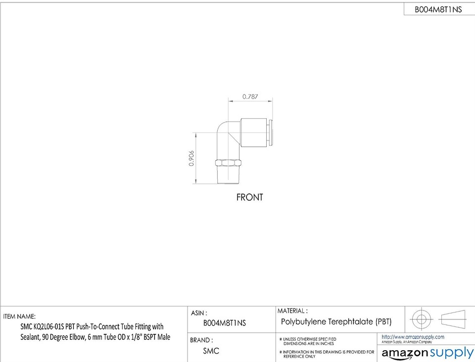 SMC KQ2L08-02AS PBT & Brass Push-to-Connect Tube Fitting w 8 mm Tube OD ...