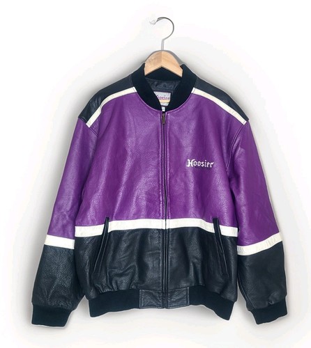 Vintage HOOSIER RACING Tire Men’s Leather Jacket Size Medium 2XL Purple ...