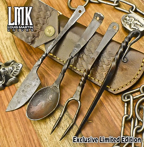 LMK Forged Antique Table Set 440C Steel Hammered Pattern Lot of 4 ...