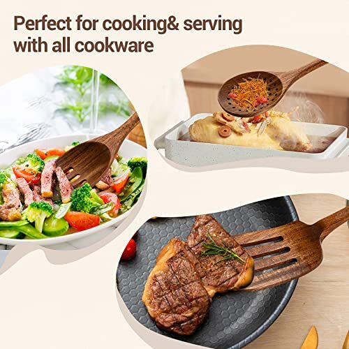 TANAAB Kitchen Wooden Spoons Utensils Set for Cooking, 5 Piece 5-pieces ...