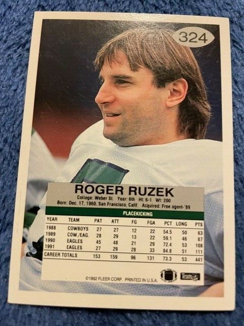 ROGER RUZEK 1992 FLEER AUTOGRAPHED FOOTBALL CARD | eBay