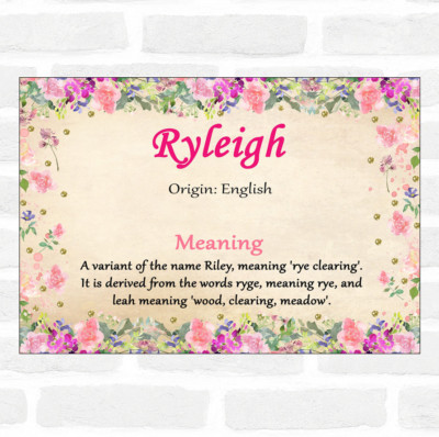 Ryleigh Name Meaning Floral Certificate | eBay UK