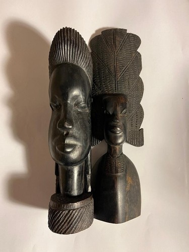 2 Vintage African Tribal Wood Figures Hand Carved Statue Folk Art | eBay