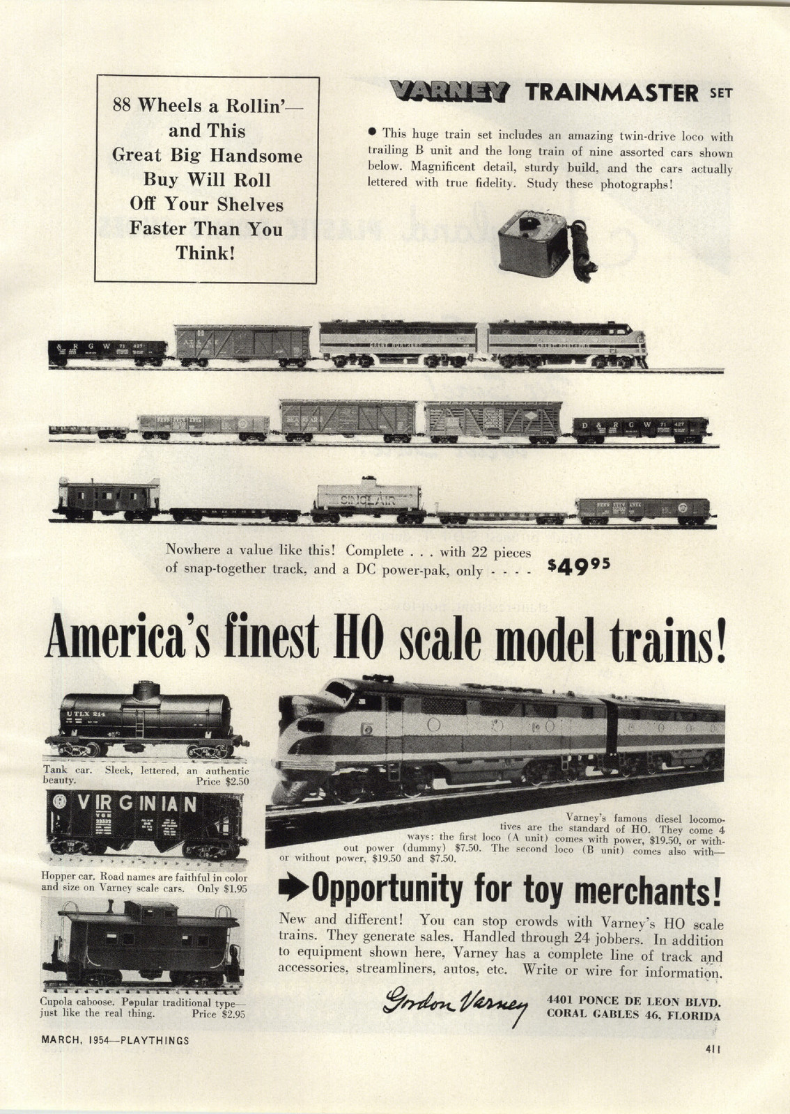 1954 PAPER AD 2 PG Varney Toy Trains Mighty Midget Trainmaster Set HO ...
