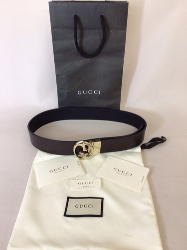 Gucci A50000 CAO2G 525040 Black Leather Belt With Gold Coloured Logo ...
