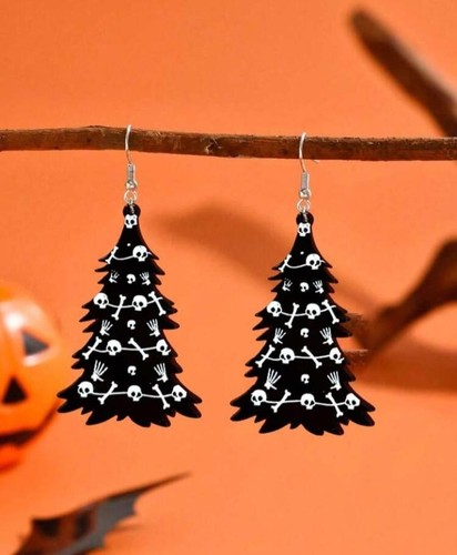 Black Christmas Tree with Skeleton Parts Earrings Women's Gothic Dangle ...