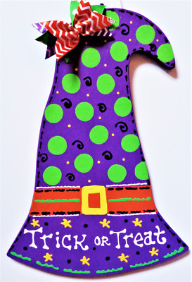 Halloween WITCH HAT Trick Or Treat SIGN Wall Art Door Plaque Seasonal ...