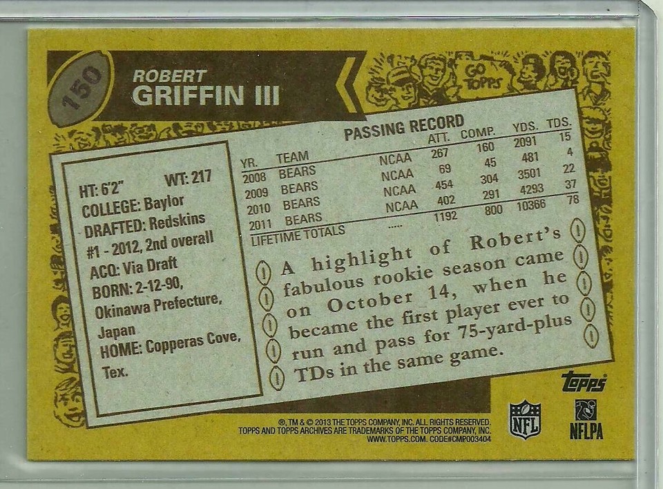 Washington Redskins 2013 NFL Topps Archives #150 Robert Griffin III | eBay