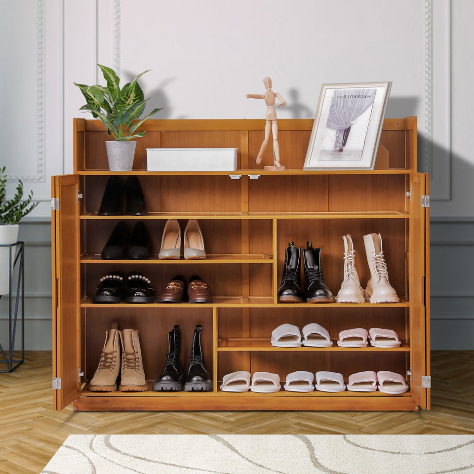 46"Bamboo [TALL COMPARTMENT] 6-Tier Boot Organizer Roofless Shoe ...