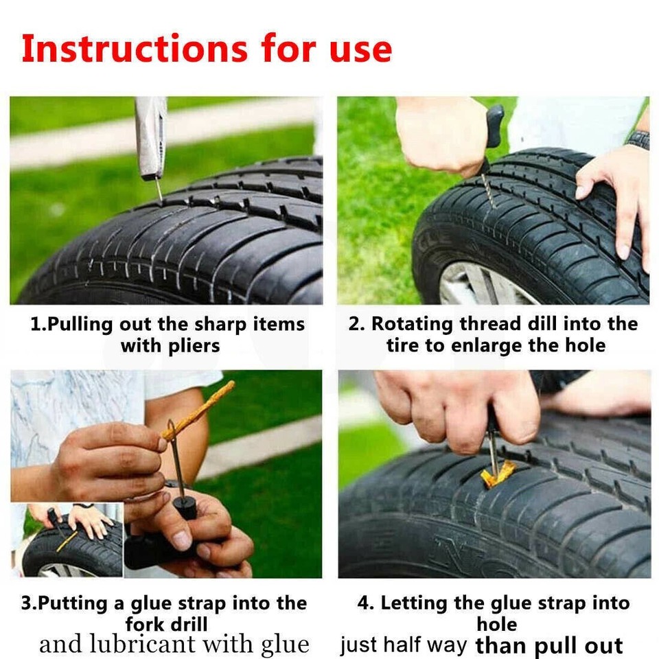 Emergency Car Van Motorcycle Tubeless Tyre Puncture Repair Kit 5 ...