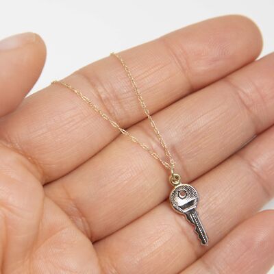Mini Key Charm Pendant Necklace Real 10K Yellow White Gold All Sizes | eBay