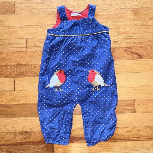 BABY BODEN Coverall Overall Robin Bird Appliqué Polka Dots size 12-18 ...