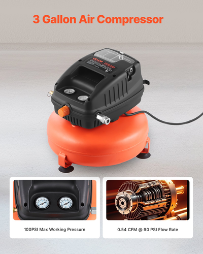 3 Gallon Air Compressor 1/3HP 0.54CFM@90PSI & 100PSI Max Working ...