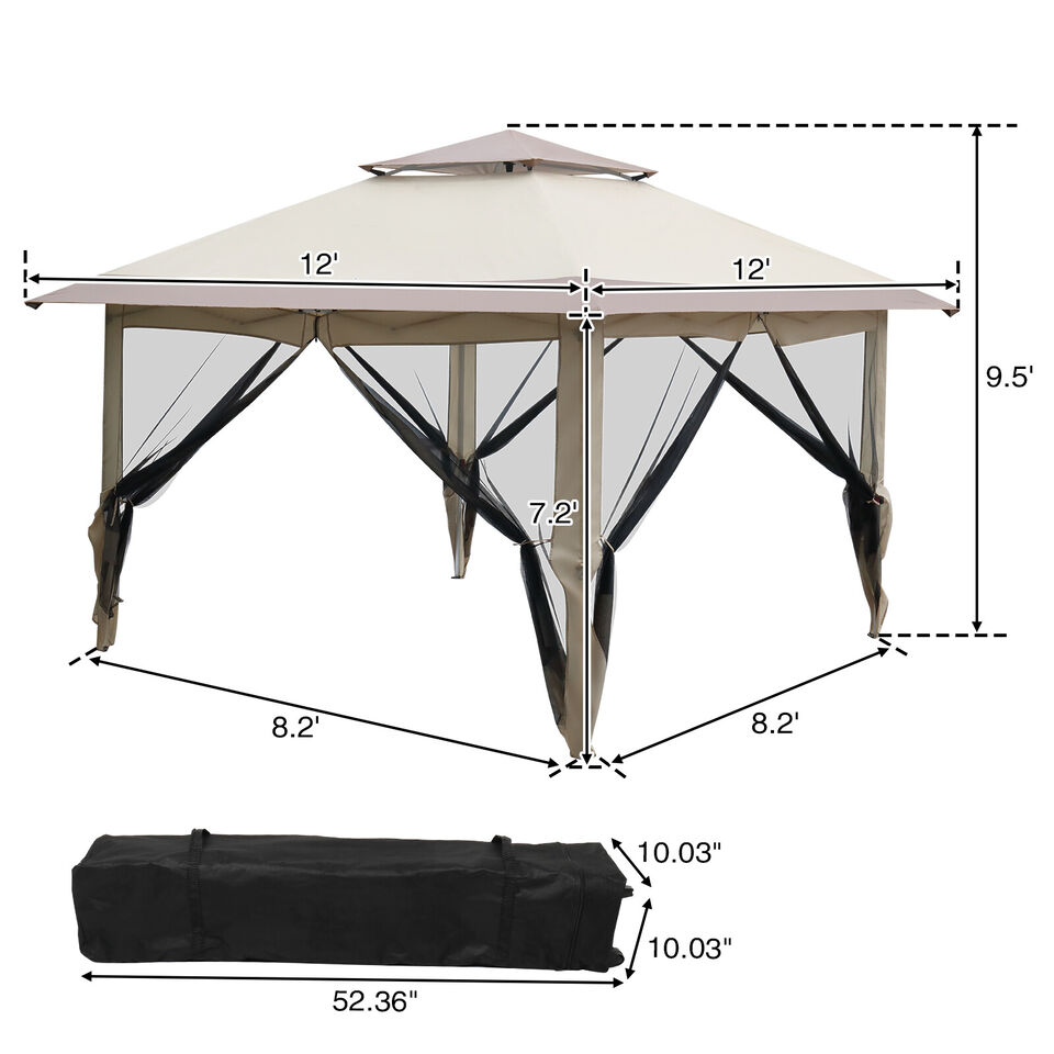 12' x 12' Outdoor Patio Gazebo Canopy Roof Steel Frame w/ Mesh ...