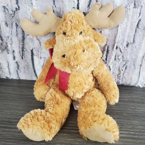 Pier 1 Light Brown Stuffed Moose 15" Plush - Red Neck Bow, Stuffed ...