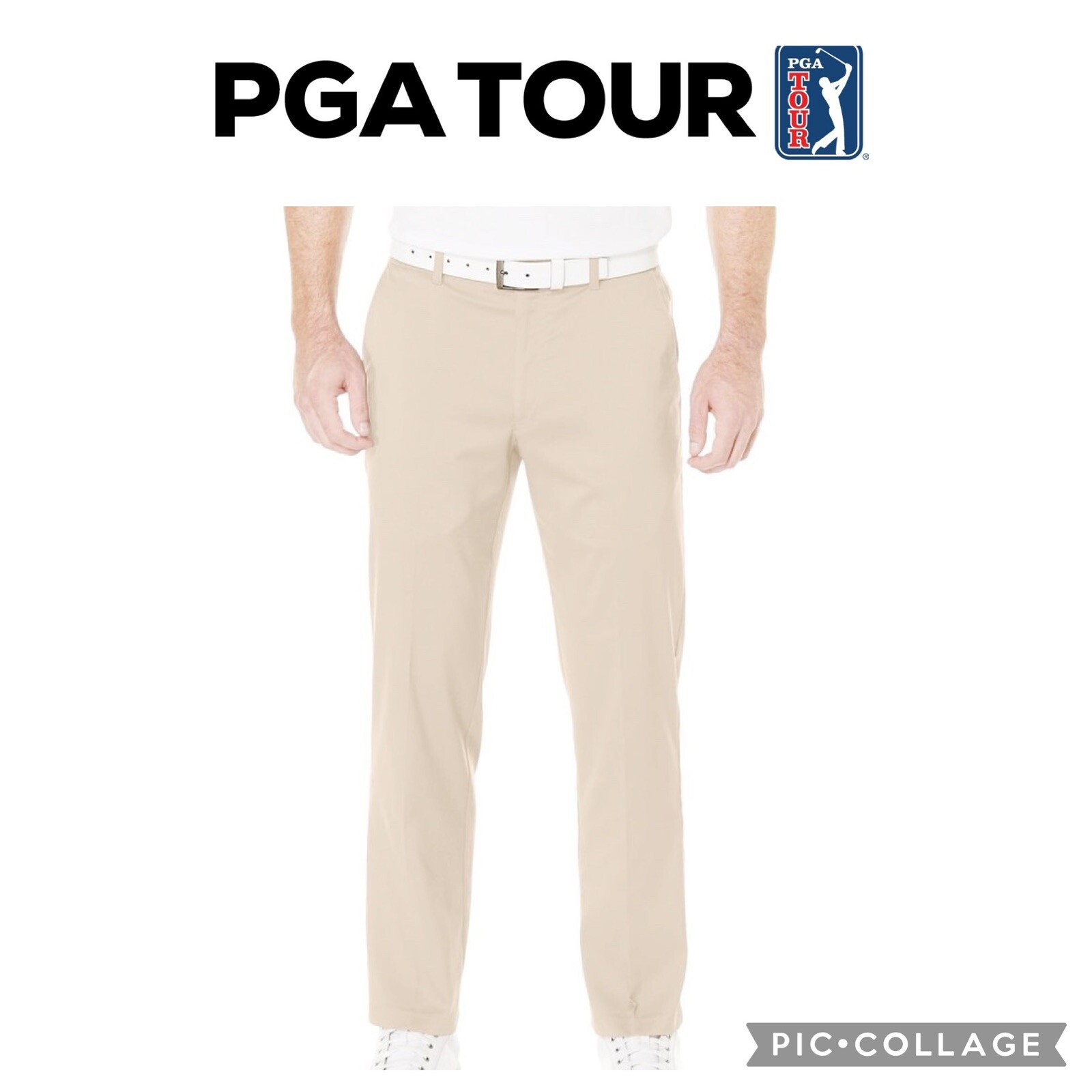 PGA Tour men Ultimate flat front golf pants light beige size 34x32 NWT ...