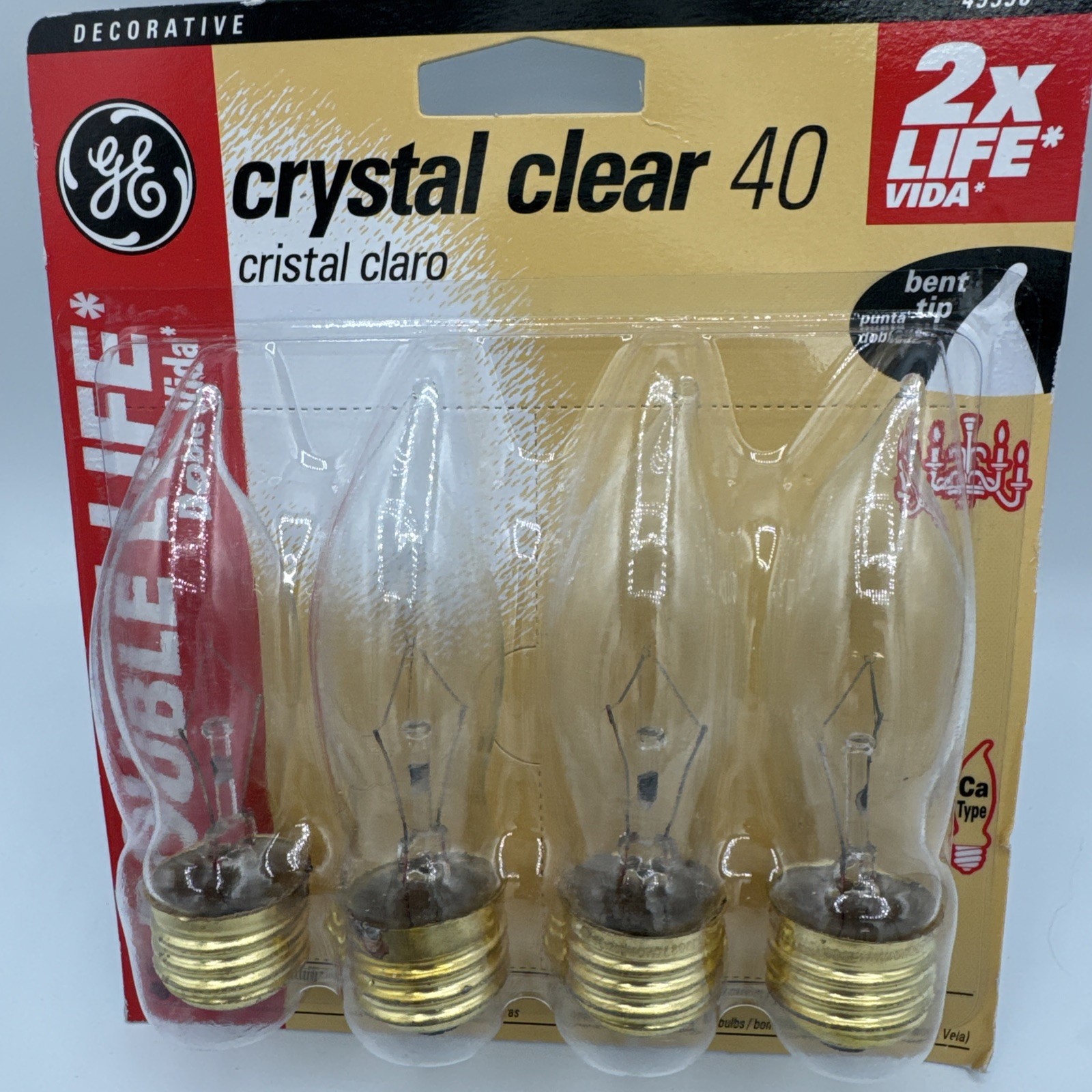 GE crystal clear 40 W 2x life medium base CA type bulb bent tip | eBay