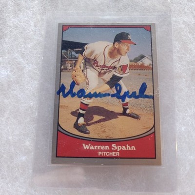1990 WARREN SPAHN Signed Pacific Trading Card-HOF-MILWAUKEE BRAVES ...