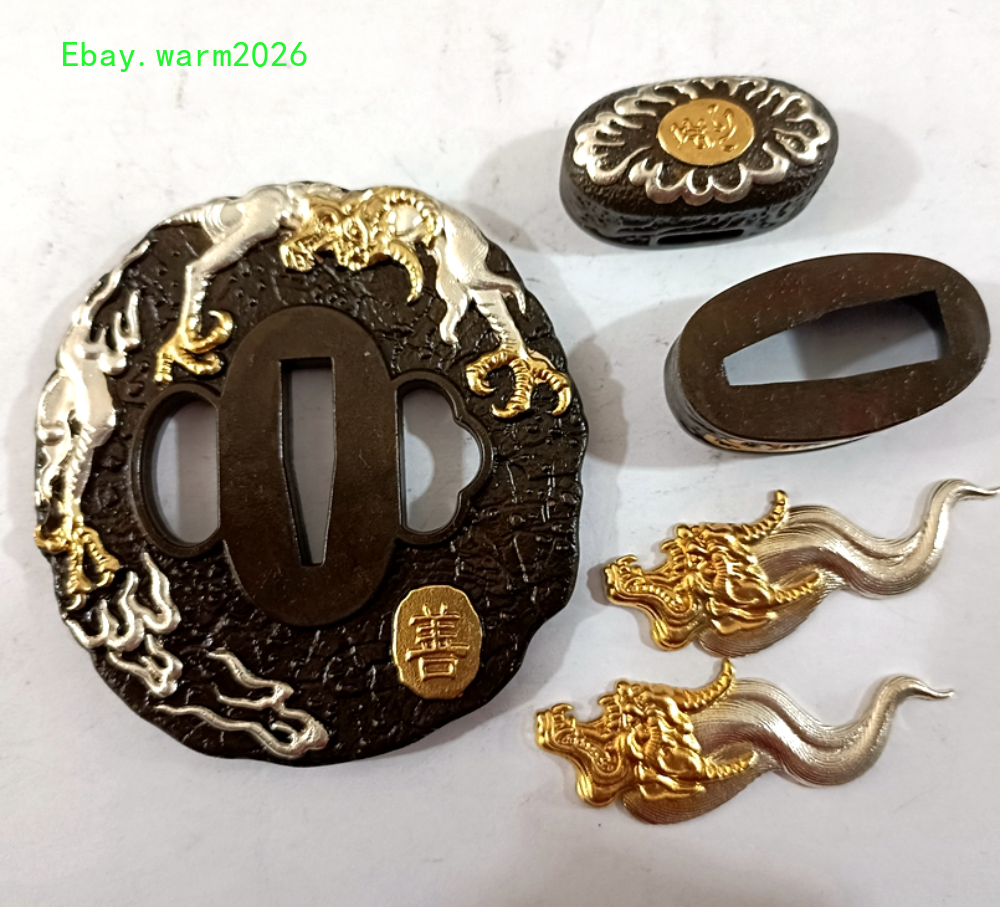 Excellent Fire Dragon Copper Tsuba Kashira Fuchi Menuki Parts for ...