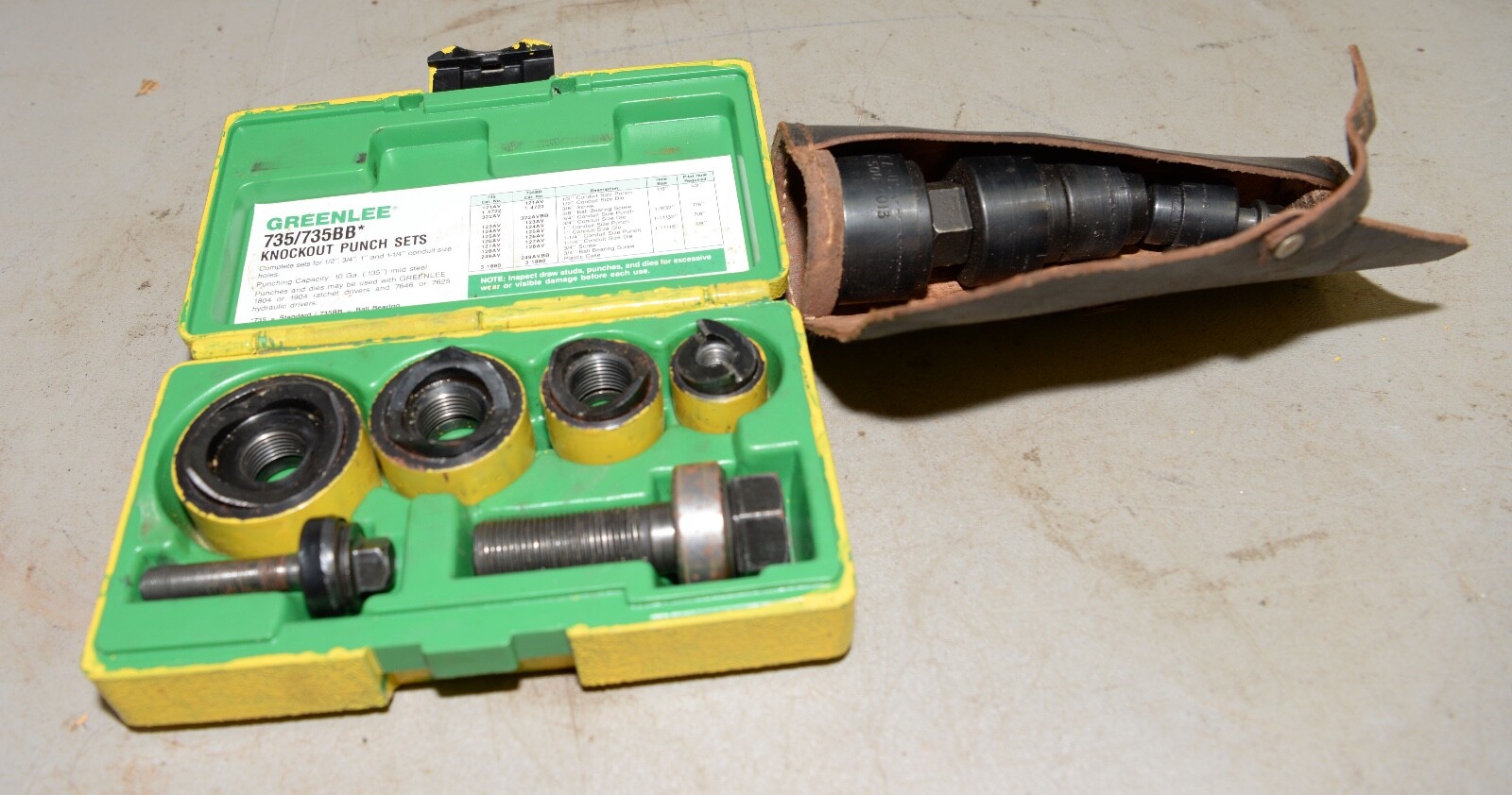 2 Greenlee Ball Bearing knockout punch set 735 & 735BB 1/2 - 1 1/4" US ...