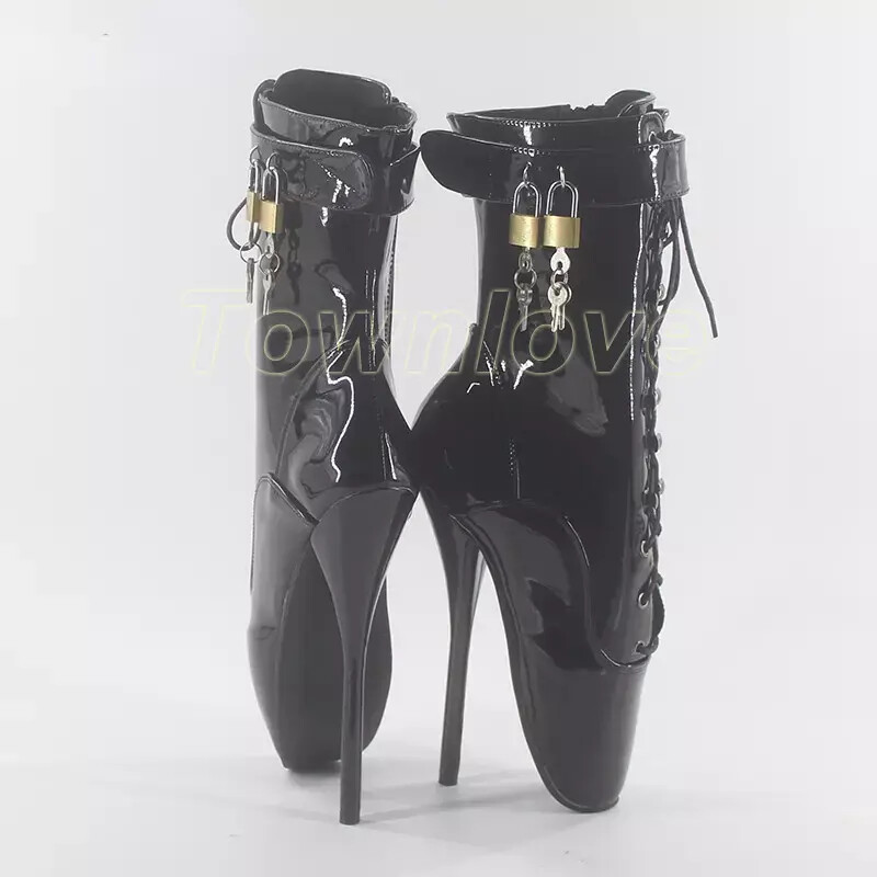 Woman Ankle Boots 7" High Heel Locked Padlocks Women Shoes Ballet Heels ...