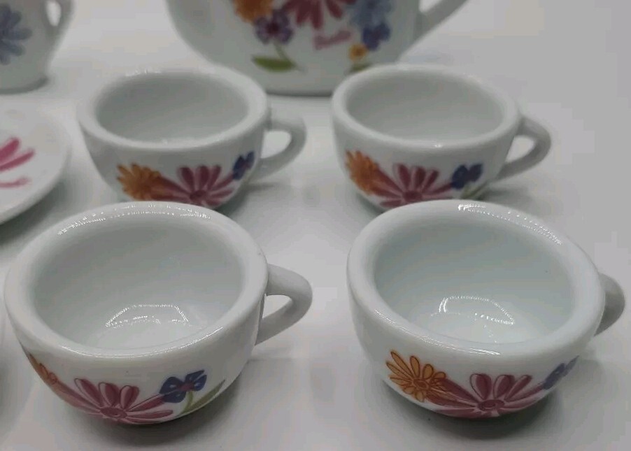 Barbie Schylling 12 Piece Mini Ceramic Tea Set: Plates Cups Teapot ...