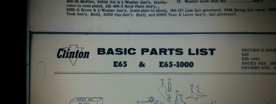 Clinton E65 & E65-1000 Engine Parts Repair Manual Lawn Mower Garden ...
