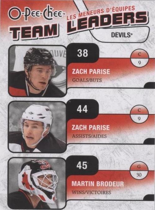 2010-11 O-Pee-Chee - Team Leaders Martin Brodeur, Zach Parise #TL-18 ...